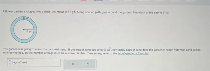 Solved A flower garden is shaped like a cirde. Its radius is | Chegg.com
