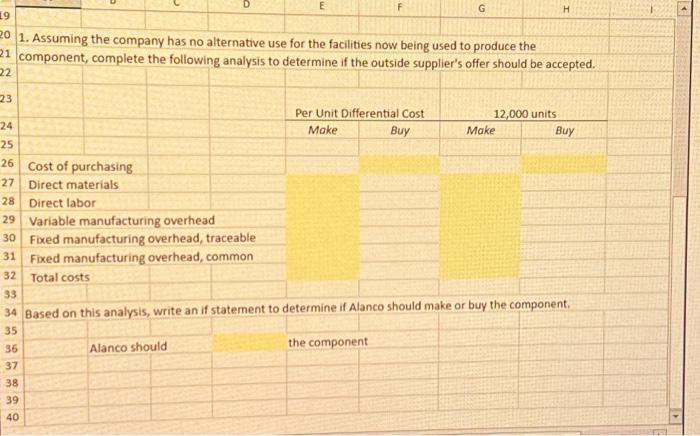 Solved Preparing A Make Or Buy Analysis Using Excels Sum 1442
