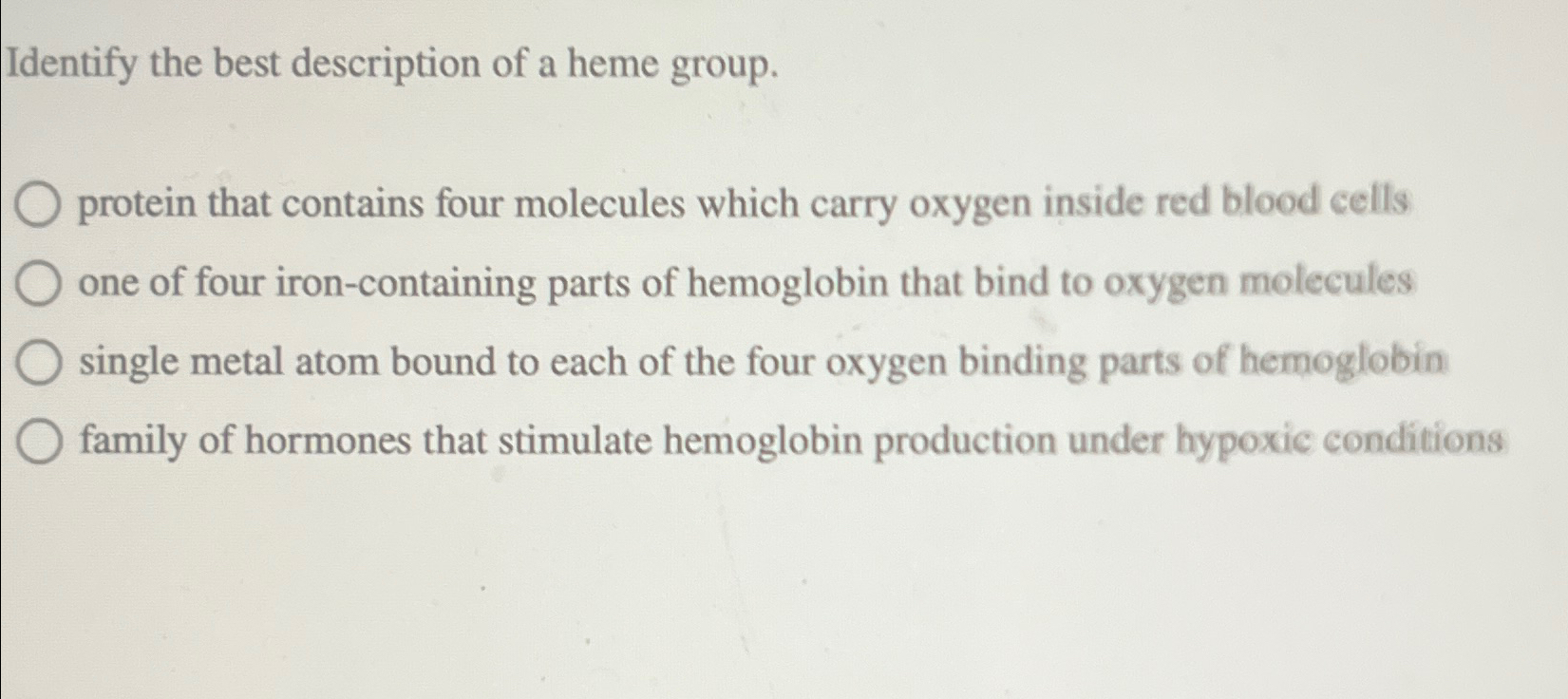 Solved Identify the best description of a heme group.protein | Chegg.com