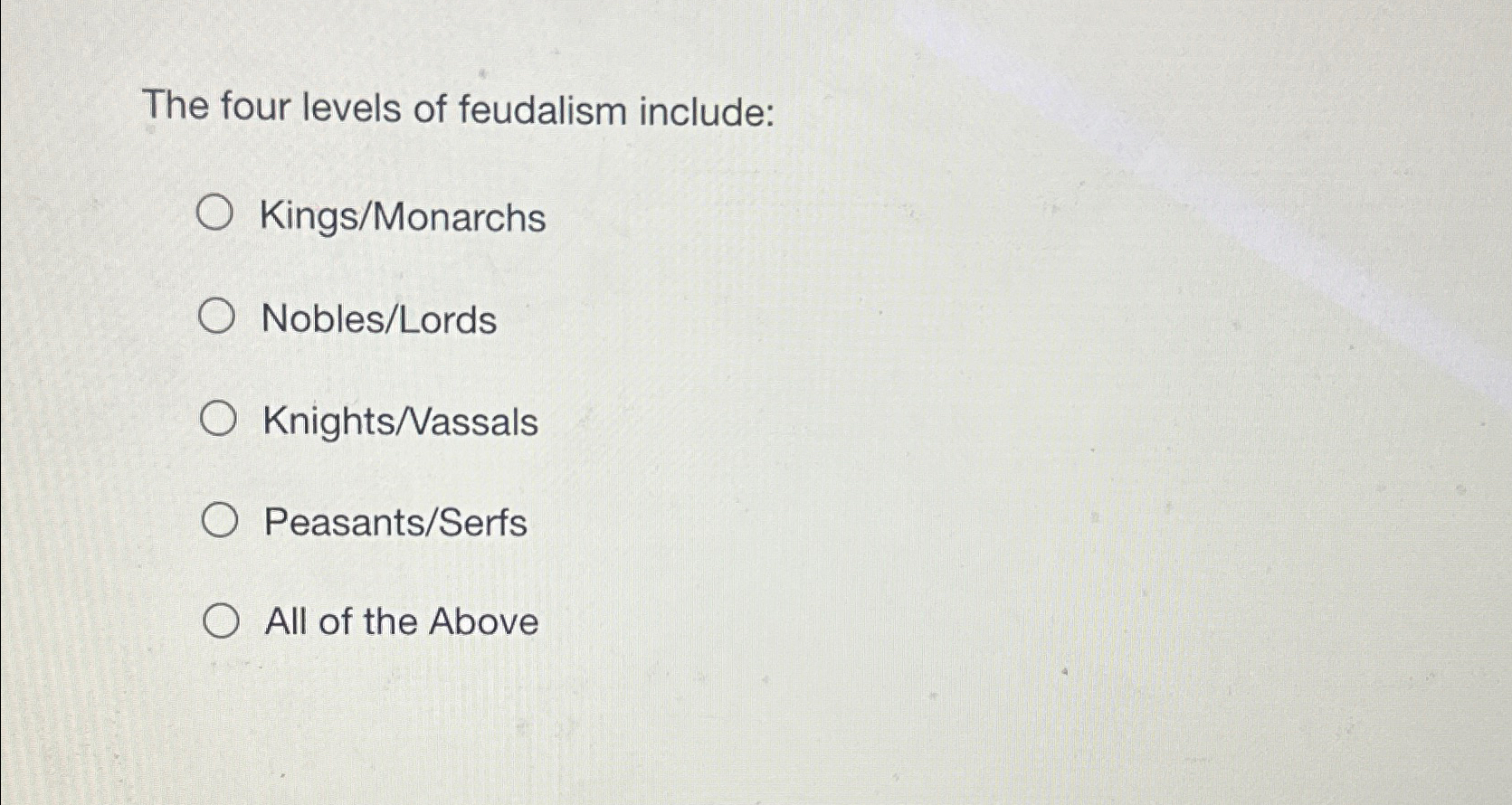 Solved The four levels of feudalism | Chegg.com