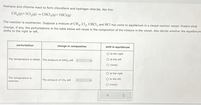 Solved Methane and chlorine react to form chloroform and | Chegg.com