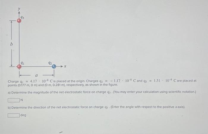 Solved Charge q1=4.17⋅10−8C is placed at the origin. Charges | Chegg.com