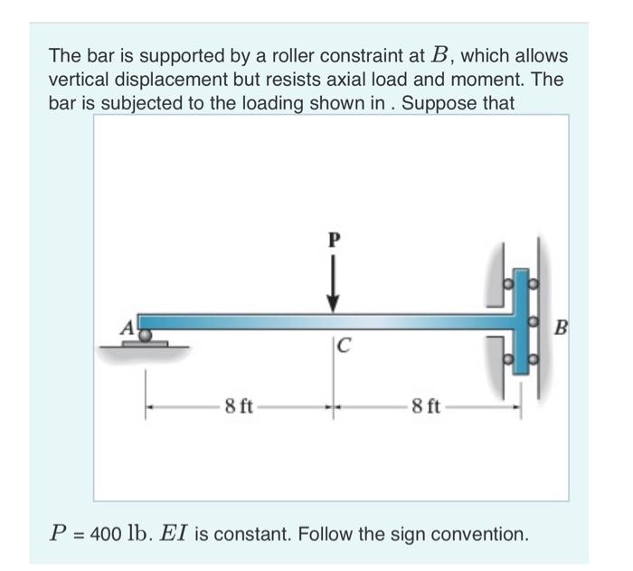 Solved The bar is supported by a roller constraint at B, | Chegg.com