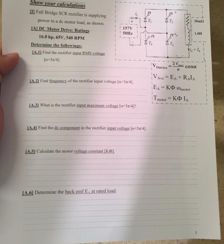 Solved Show your calculations 【II Full Bridge SCR rectifier | Chegg.com