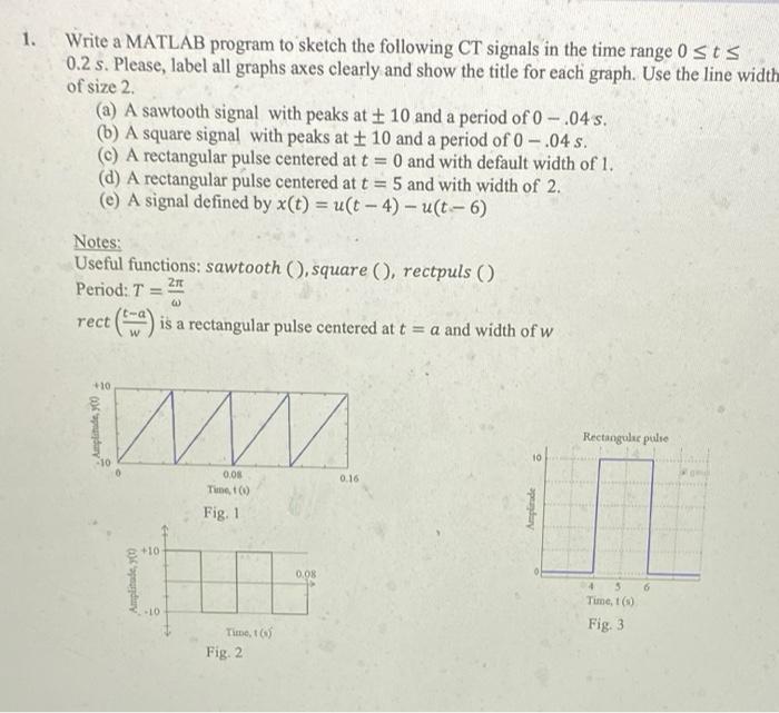 Solved 1. Write a MATLAB program to sketch the following CT | Chegg.com