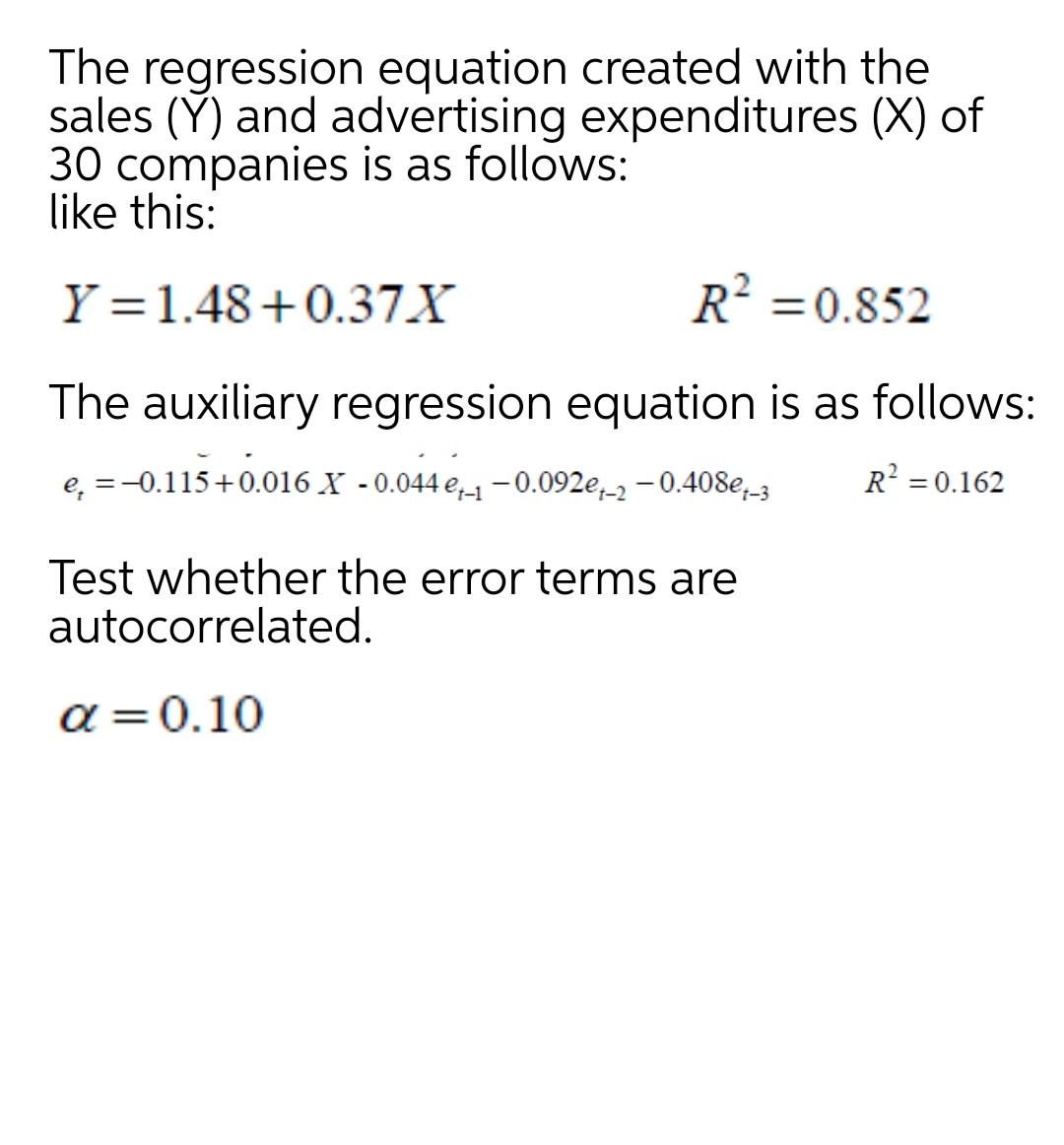 Solved The regression equation created with the sales (Y) | Chegg.com
