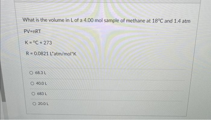 Solved What is the volume in L of a 4.00 mol sample of | Chegg.com
