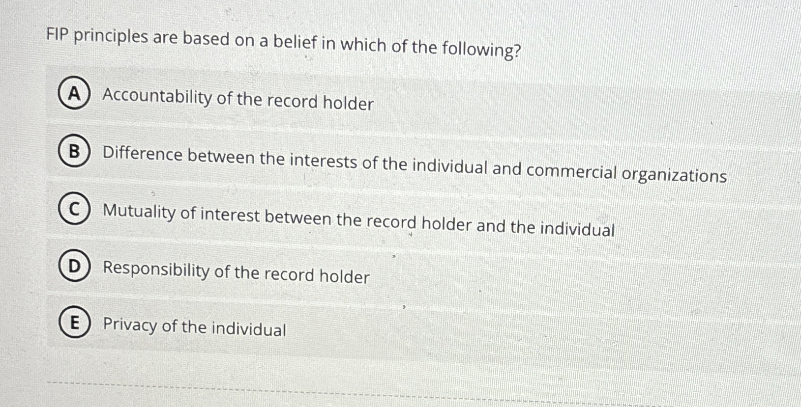 Solved FIP principles are based on a belief in which of the | Chegg.com