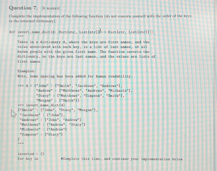 Solved Question 7. [8 MARKs] Complete the implementation of | Chegg.com