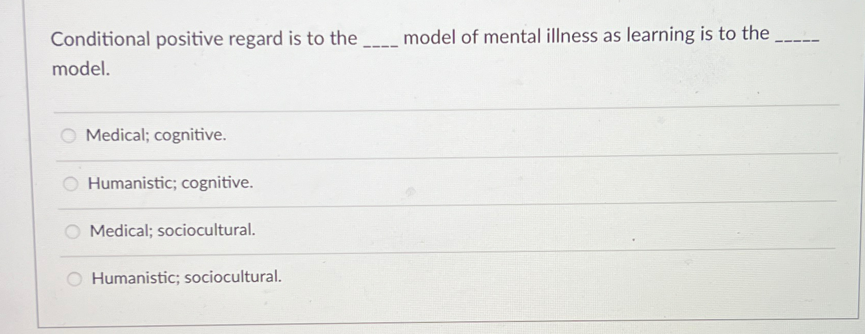 Solved Conditional positive regard is to the model of mental | Chegg.com