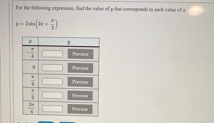 Solved For the following expression, find the value of y | Chegg.com