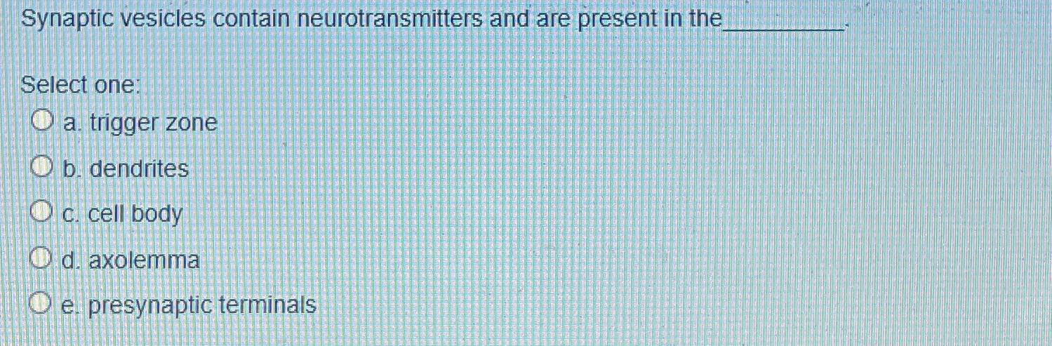 Solved Synaptic vesicles contain neurotransmitters and are | Chegg.com