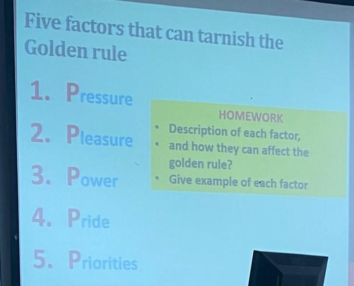 Solved Five factors that can tarnish the Golden rule | Chegg.com