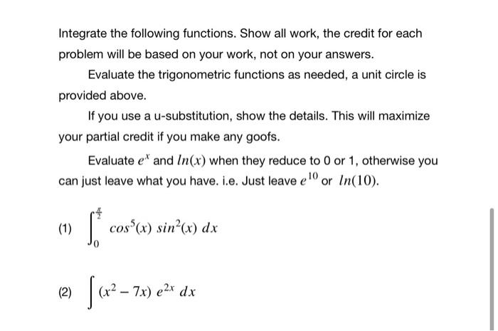 Solved Integrate the following functions. Show all work, the | Chegg.com