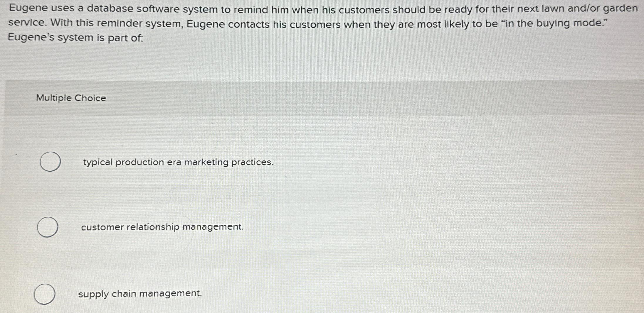 Solved Eugene uses a database software system to remind him | Chegg.com