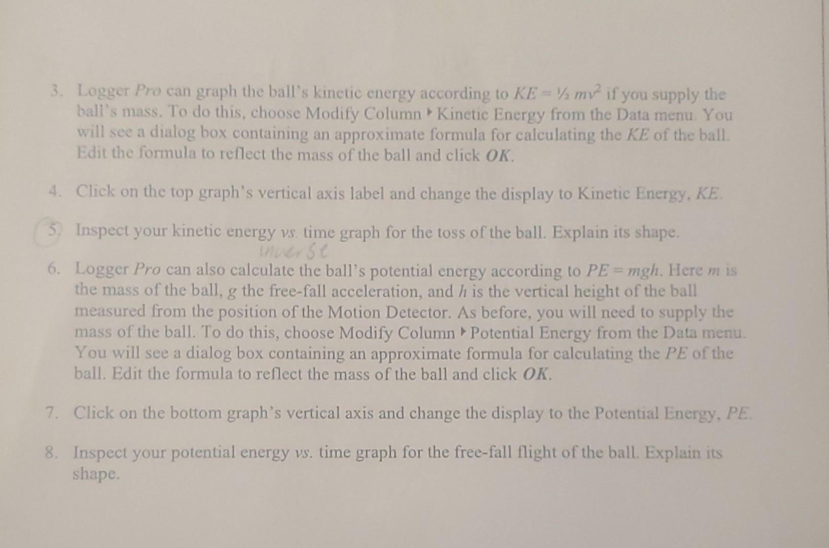 Solved 3. Logger Pro can graph the ball's kinetic energy | Chegg.com
