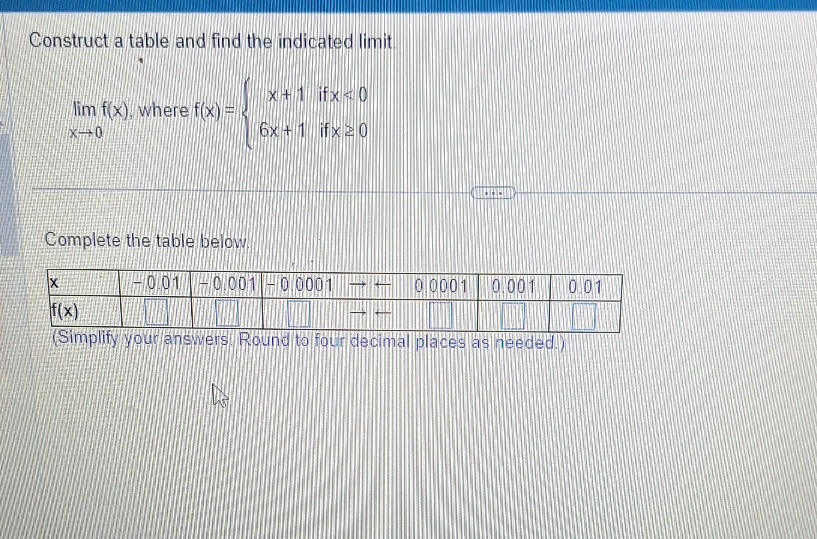 Solved Construct a table and find the indicated limit. | Chegg.com