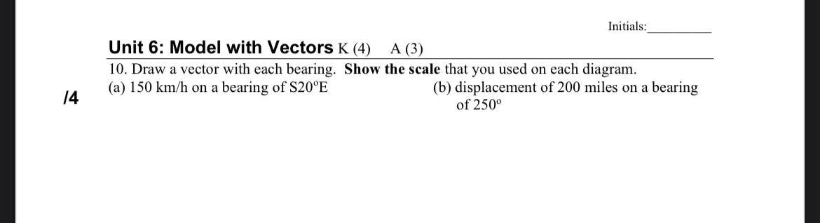 Solved Initials:Unit 6: Model with Vectors K (4) ﻿A (3)10. | Chegg.com