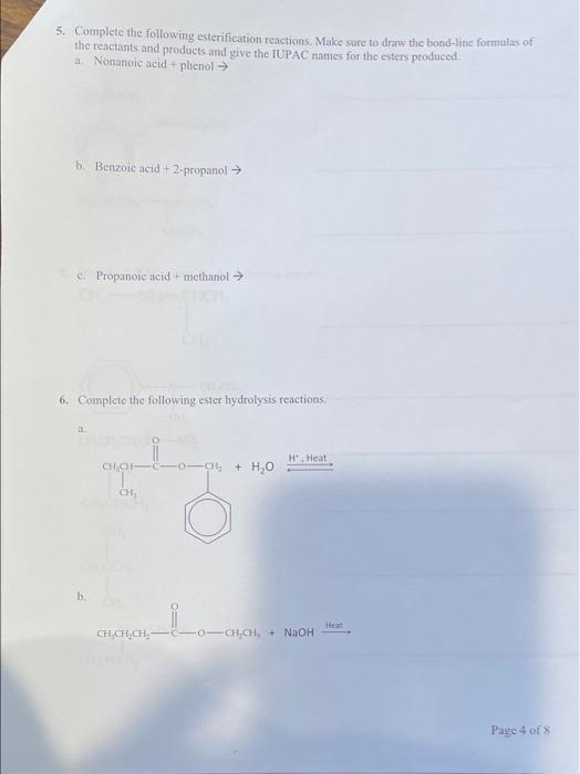 Solved 5. Complete the following esterification reactions. | Chegg.com