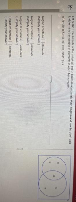 Solved Let S and T be subsets of the universal set U. Draw | Chegg.com