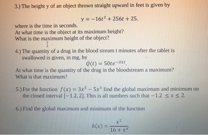 Solved 3.) The height y of an object thrown straight upward | Chegg.com