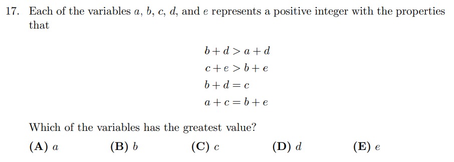 Solved Each of the variables a,b,c,d, ﻿and e ﻿represents a | Chegg.com