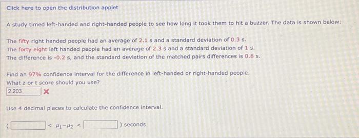 Solved A study timed left-handed and right-handed people to | Chegg.com