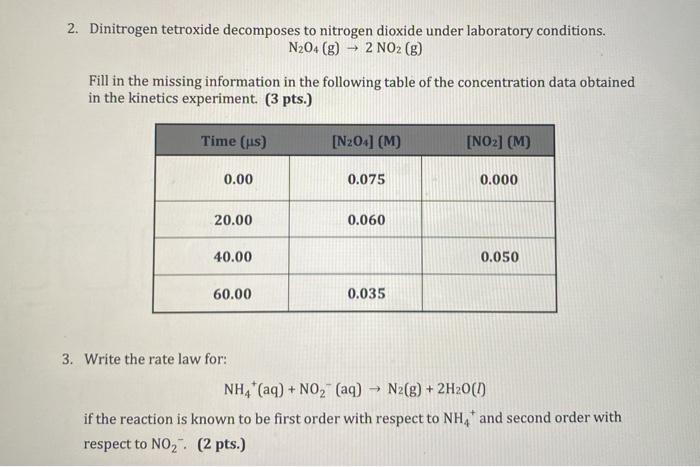 Solved 2. Dinitrogen tetroxide decomposes to nitrogen | Chegg.com