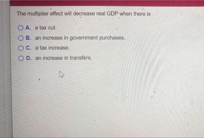 Solved The multiplier effect will decrease real GDP when | Chegg.com