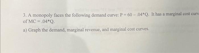 Solved 3. A monopoly faces the following demand curve: | Chegg.com