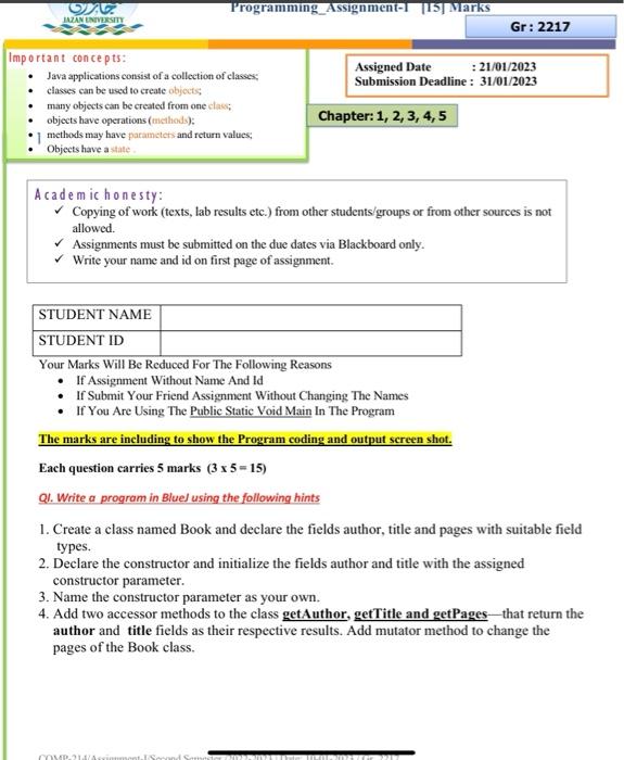 Solved Important concepts: - Java applications consist of a | Chegg.com