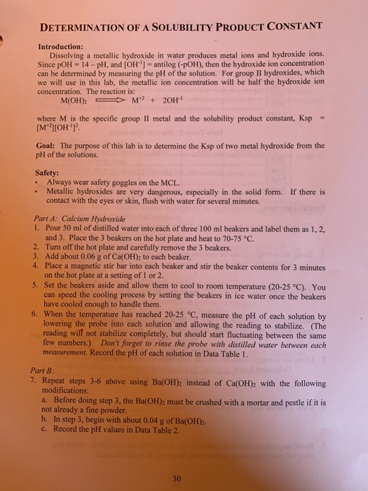 Solved DETERMINATION OF A SOLUBILITY PRODUCT CONSTANT | Chegg.com