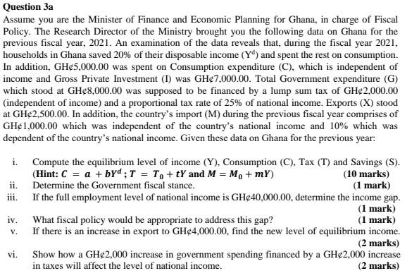 Solved Question 3a Assume you are the Minister of Finance | Chegg.com