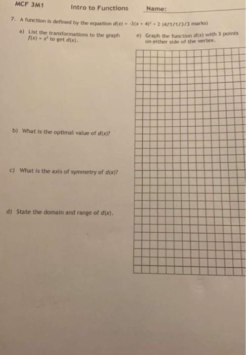 Solved MCF 3M1 Intro to Functions Name: 7. A function is | Chegg.com
