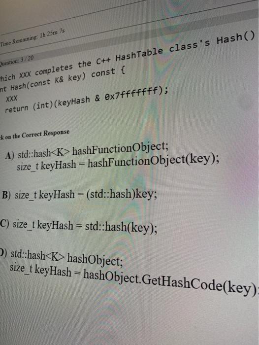 Solved Hash (const K\& key) const { Clash's Hash( size t | Chegg.com