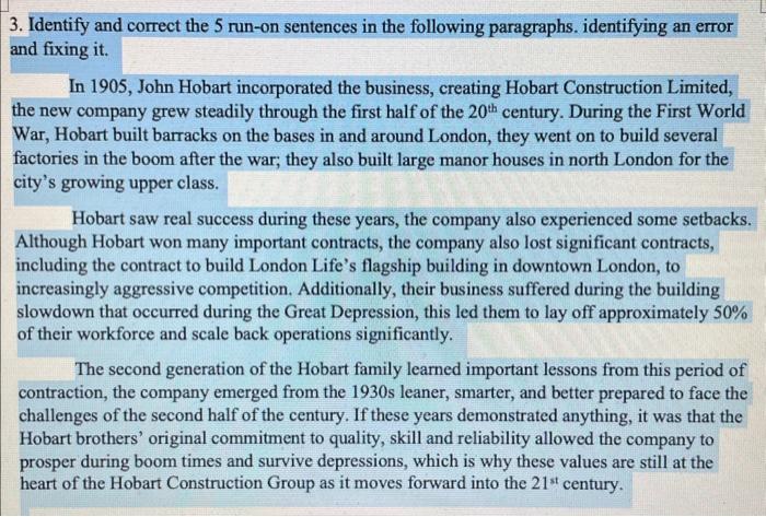Identify and correct the 5 run-on sentences in the | Chegg.com
