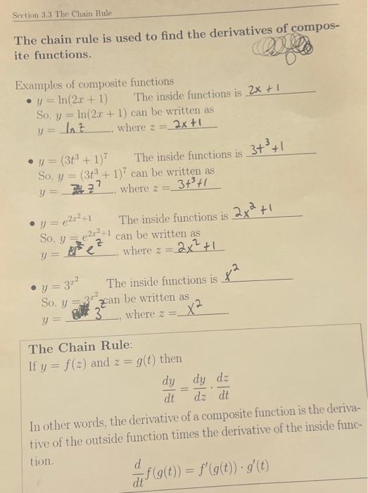 Solved The chain rule is used to find the derivatives of | Chegg.com