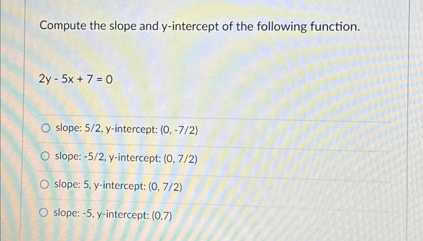 Solved Compute the slope and y-intercept of the following | Chegg.com