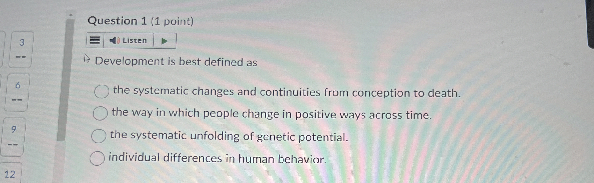 Solved Question 1 (1 ﻿point)Development is best defined | Chegg.com