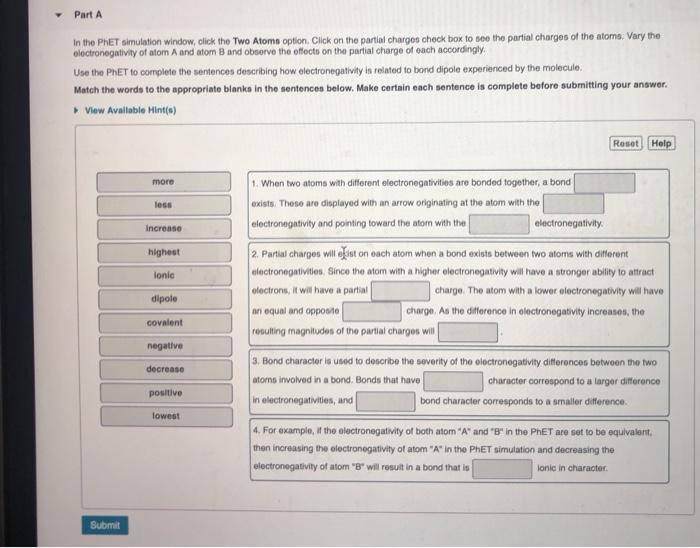 Solved Part A In tho PHET simulation window, click the Two | Chegg.com