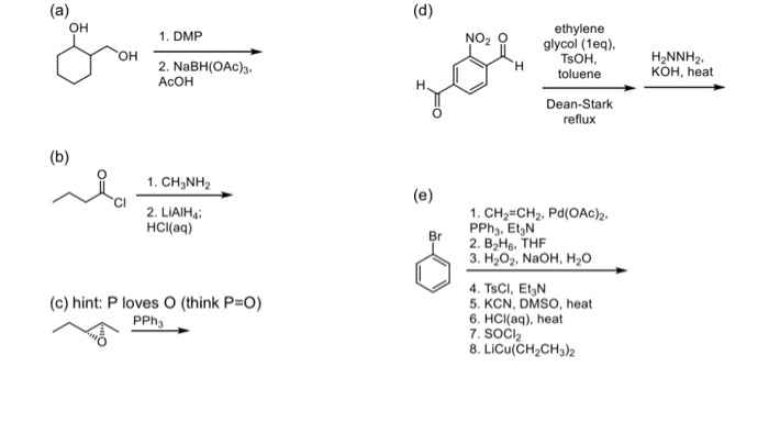 Solved 1. DMP NO2 O ethylene glycol (1eq), TsOH toluene 2. | Chegg.com