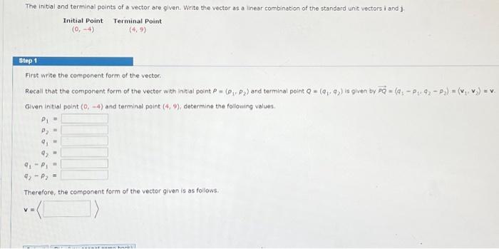 Solved The initial and terminal points of a vector are | Chegg.com