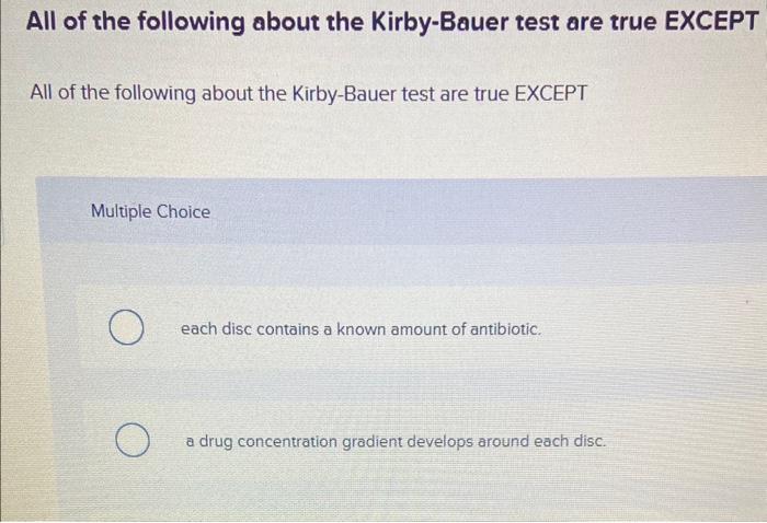 Solved All of the following about the Kirby-Bauer test are | Chegg.com