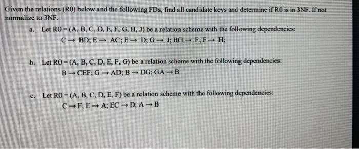 Solved Given the relations (R0) below and the following FDs, | Chegg.com
