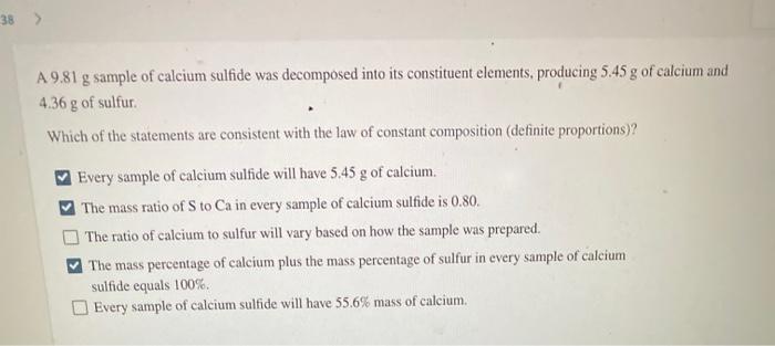 Solved A 9.81 g sample of calcium sulfide was decomposed | Chegg.com