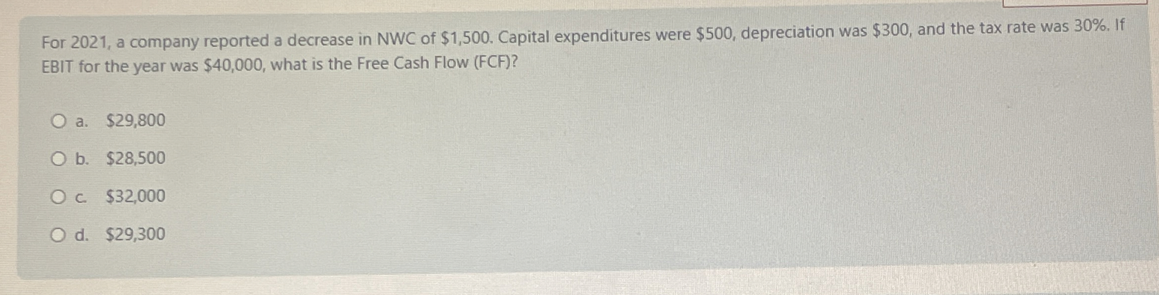 Solved For 2021, ﻿a company reported a decrease in NWC of | Chegg.com
