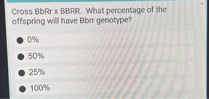 Solved Cross BbRr×BBRR. What percentage of the offspring | Chegg.com