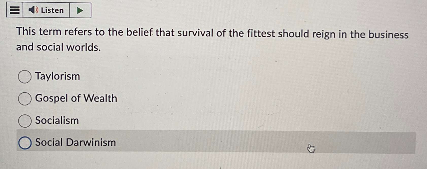 Solved ListenThis term refers to the belief that survival of | Chegg.com