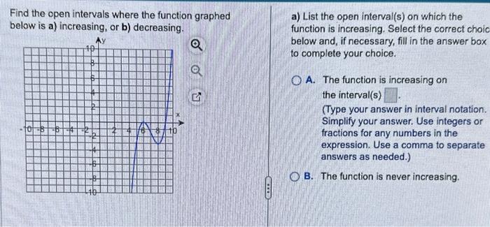 Solved Find the open intervals where the function graphed a) | Chegg.com