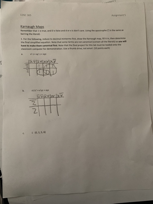 Solved COSC 365 Assignments Karnaugh Maps Remember that is | Chegg.com